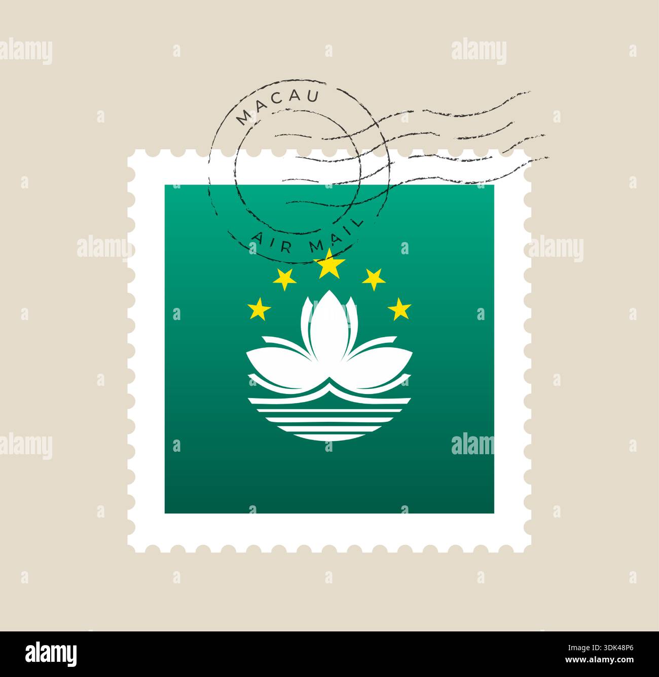 Macau Postage Stamp with Postmark featuring its Iconic Flag Symbol for ...