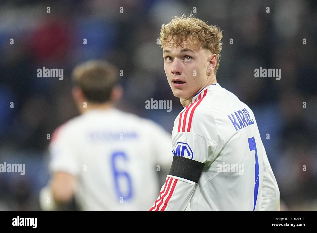 Lyon's Adam Karabec looks on during the Europa League soccer match ...