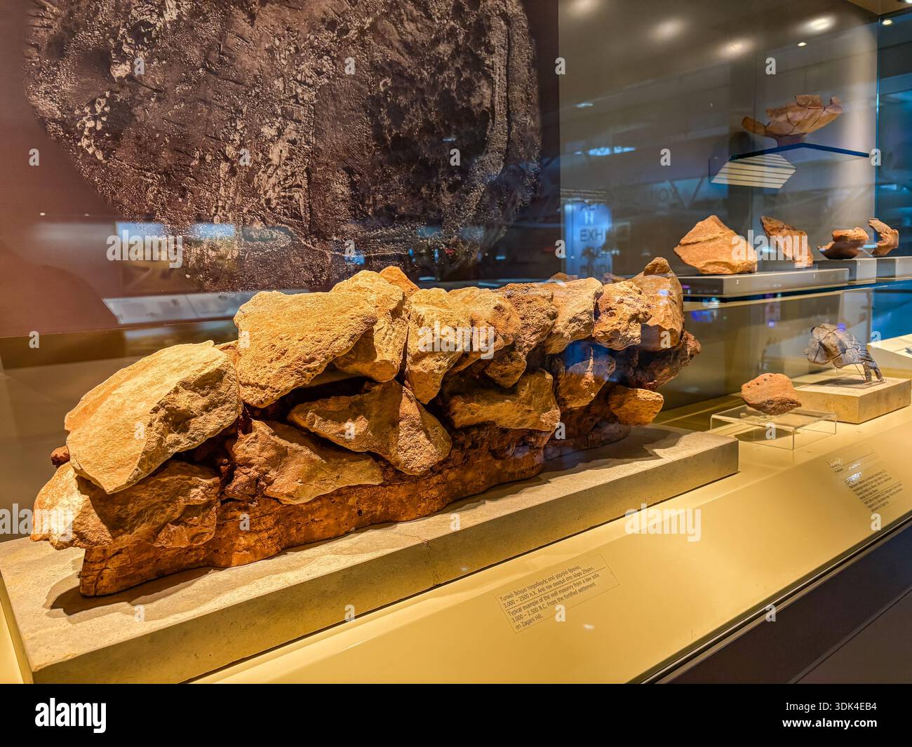 Ancient stone artifact display inside the Athens International Airport ...