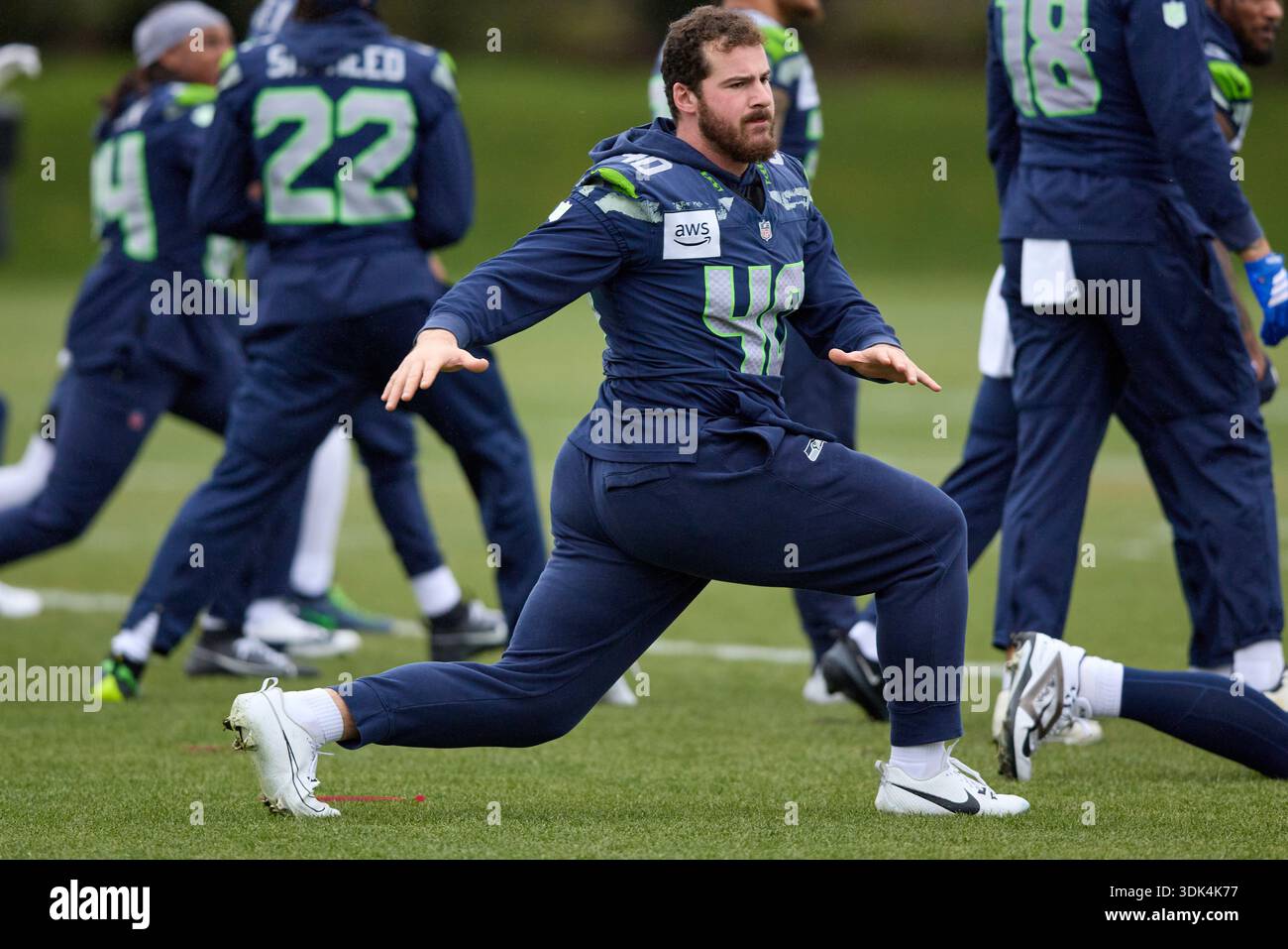 Seattle Seahawks fullback Robbie Ouzts (40) stretches during a practice ...