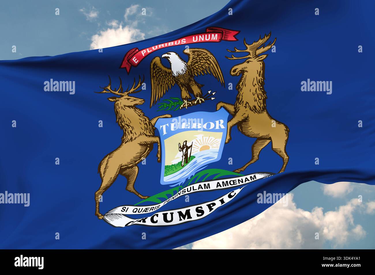 Close up waving flag of Michigan, United States. Close up waving flag ...