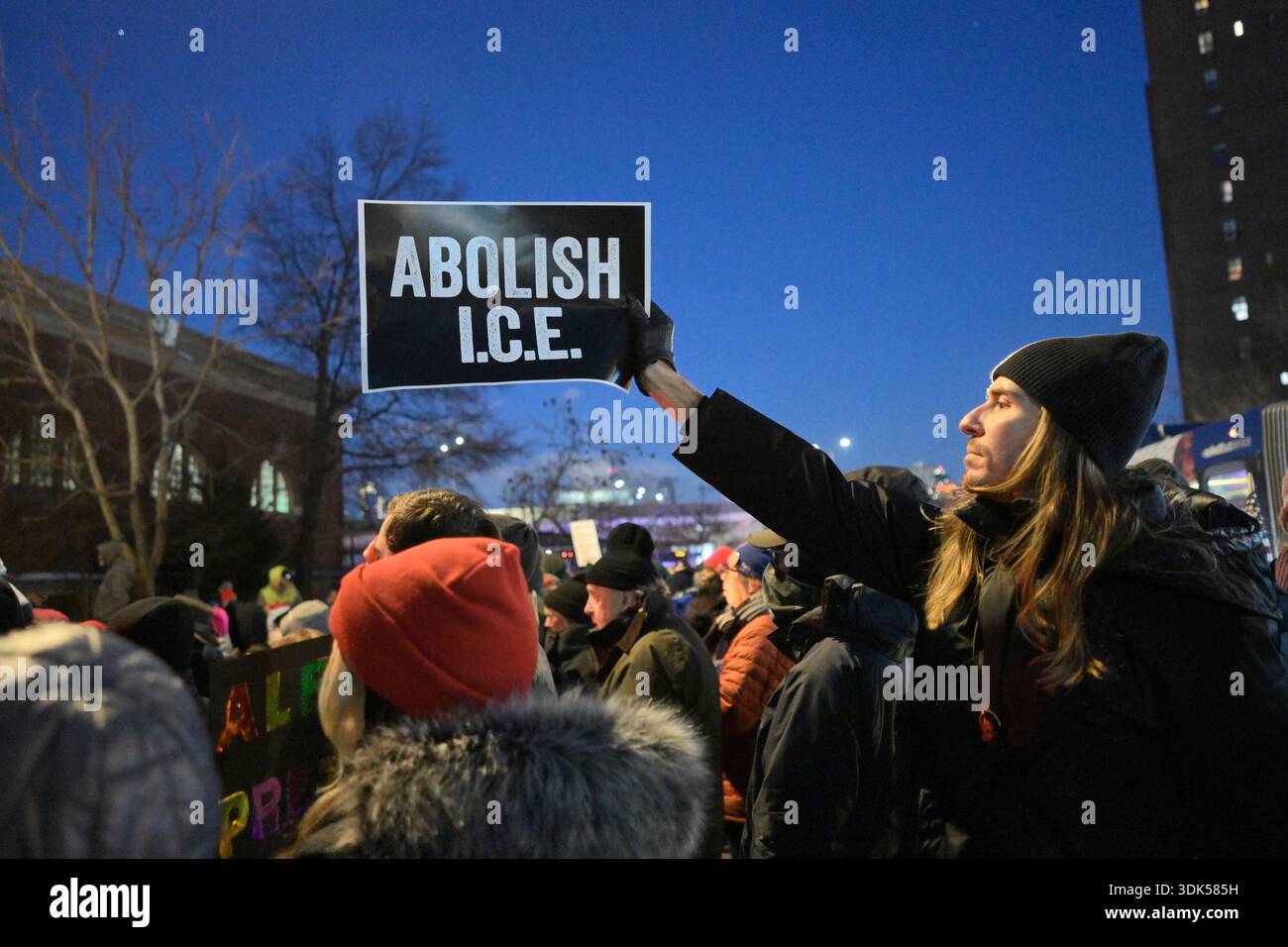 New York, New York, USA 29th Jan., 2026 Sign reading Abolish ICE held ...