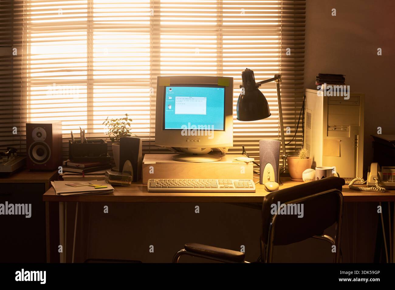 Retro desktop computer setup featuring CRT monitor, tower case ...