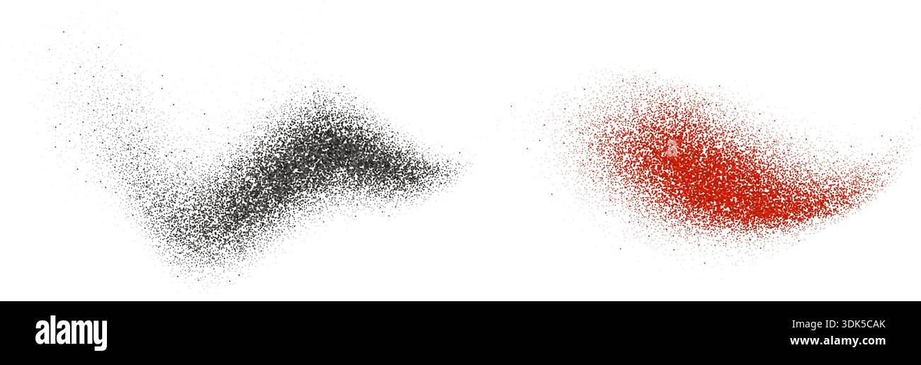 Black and red pepper powder splashes. Flying seasoning particles burst ...