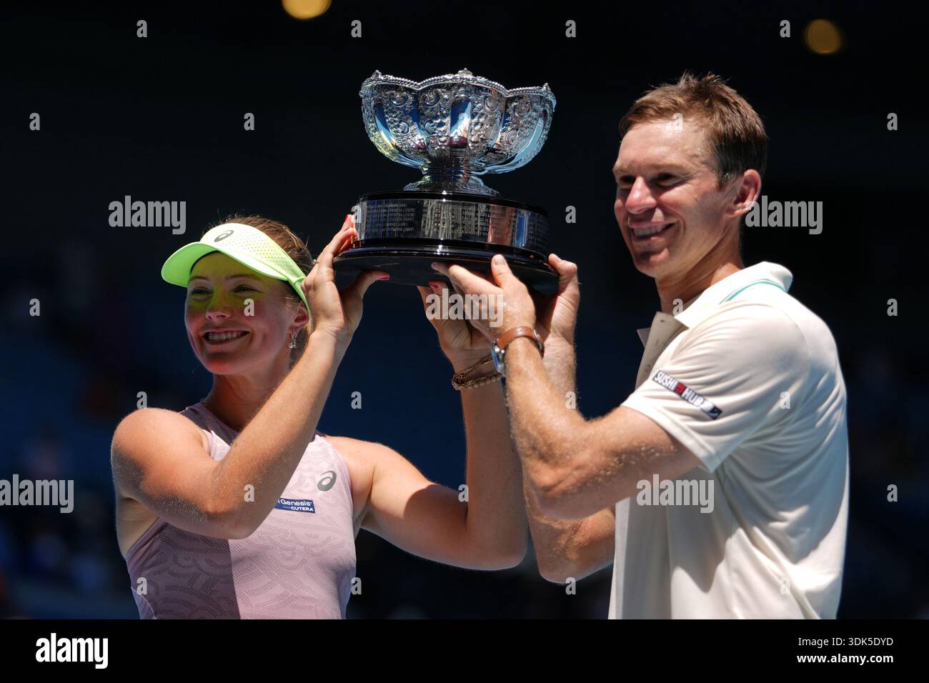 Australia's Olivia Gadecki and John Peers pose with their trophy after ...