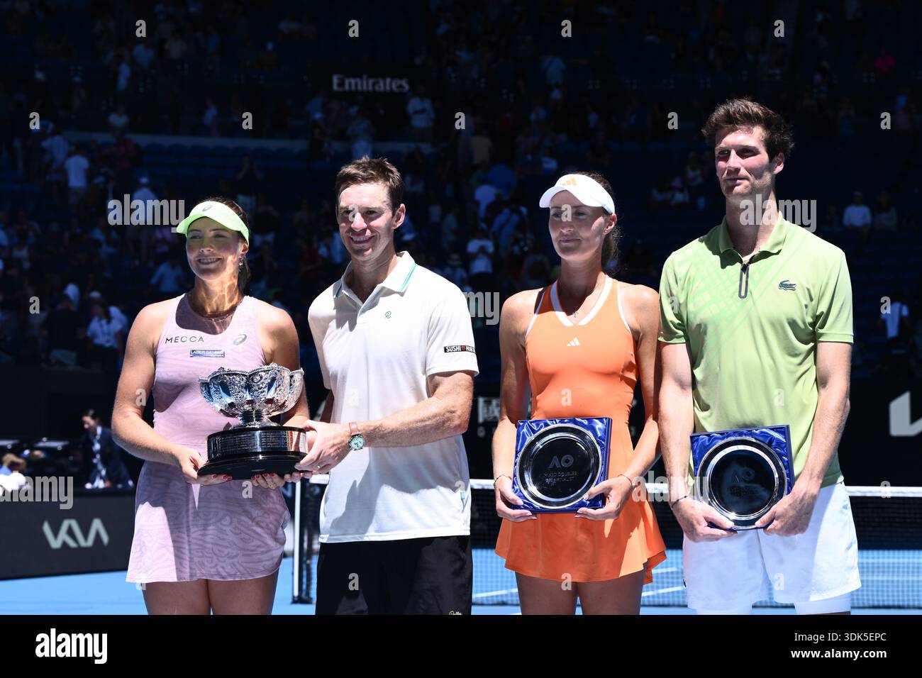 Olivia Gadecki and John Peers of Australia (left) pose with thewinners ...