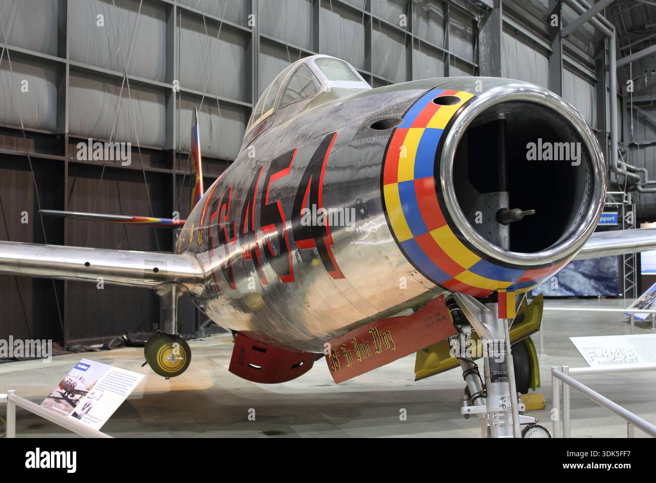 Republic F-84E Thunderjet Cold War jet fighter with prominent nose air ...