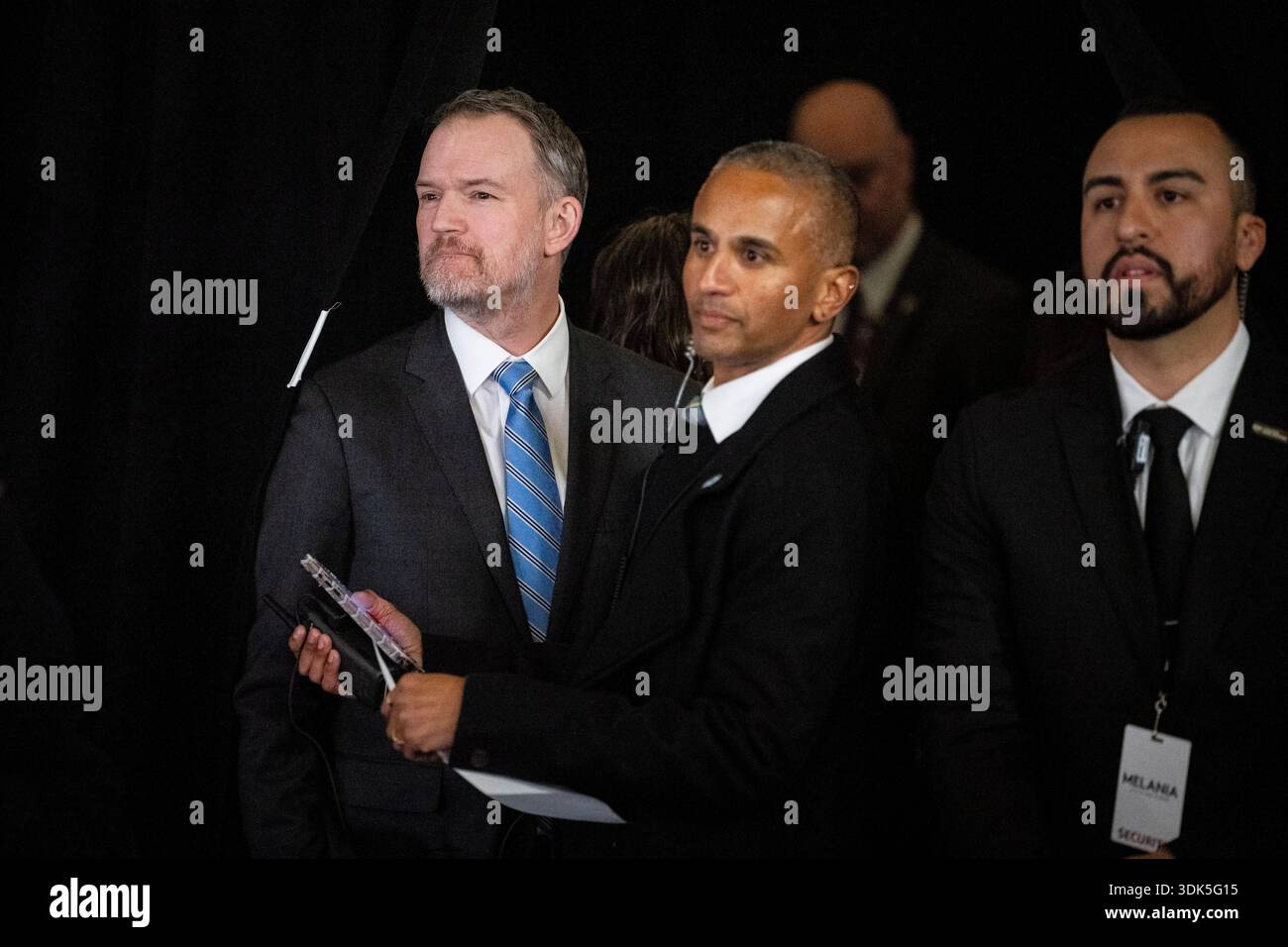 Trade Representative Jamison Greer, left, arrives at the world premier ...