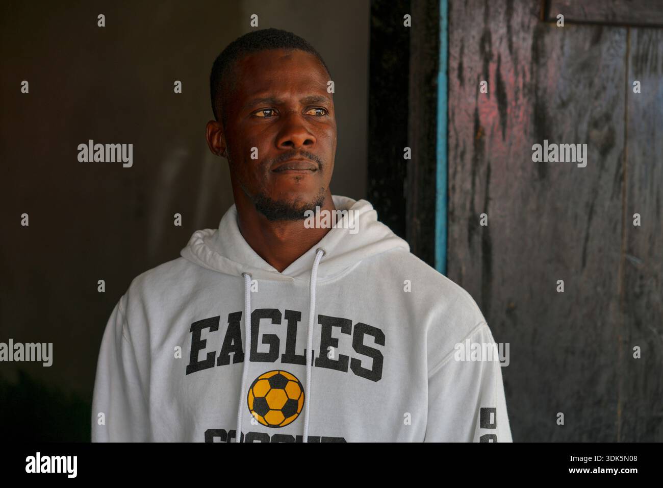 Morris Kiazolu, a protest leader, poses for a photo in Kinjor, Liberia ...