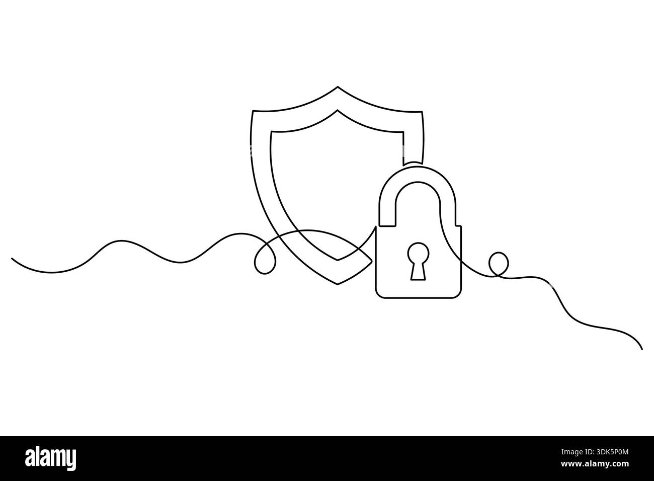 Shield and lock side by side continuous one line drawing minimalist ...