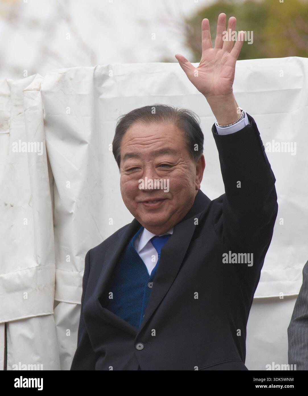 Japan's Centrist Reform Alliance co-leader Yoshihiko Noda waves during ...