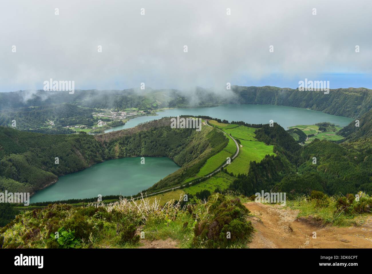 View from famous Miradouro Grota do Inferno, Sao Miguel, Azores Stock ...