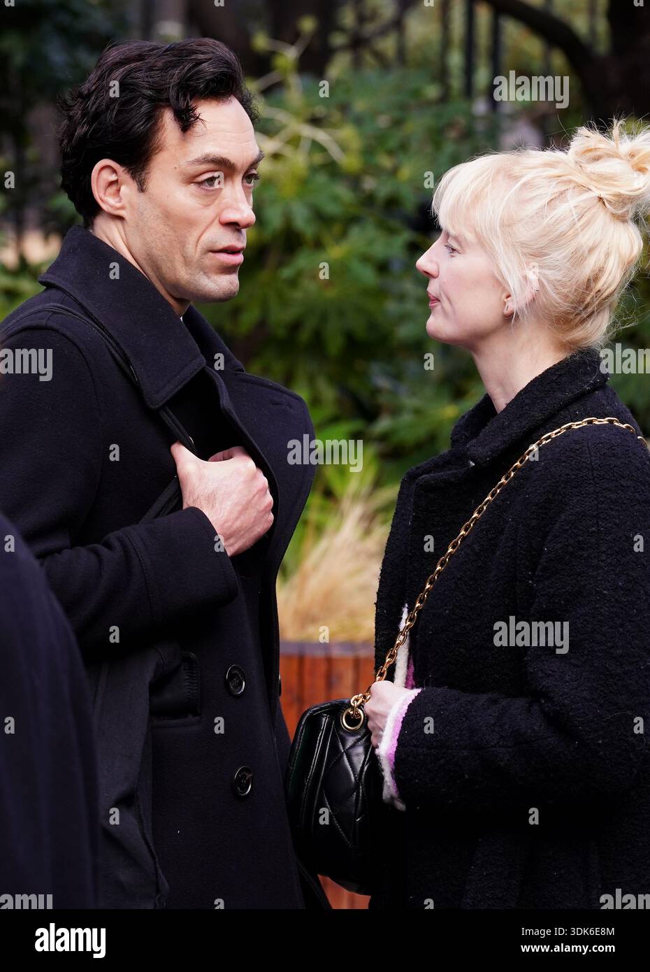Alex Hassell (left) and Emma King arrive for a service of thanksgiving ...
