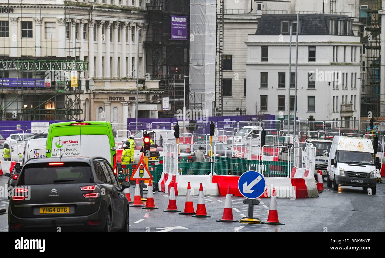 Roadworks on Brighton Seafront A259 as Stage 5 of the Valley Gardens ...