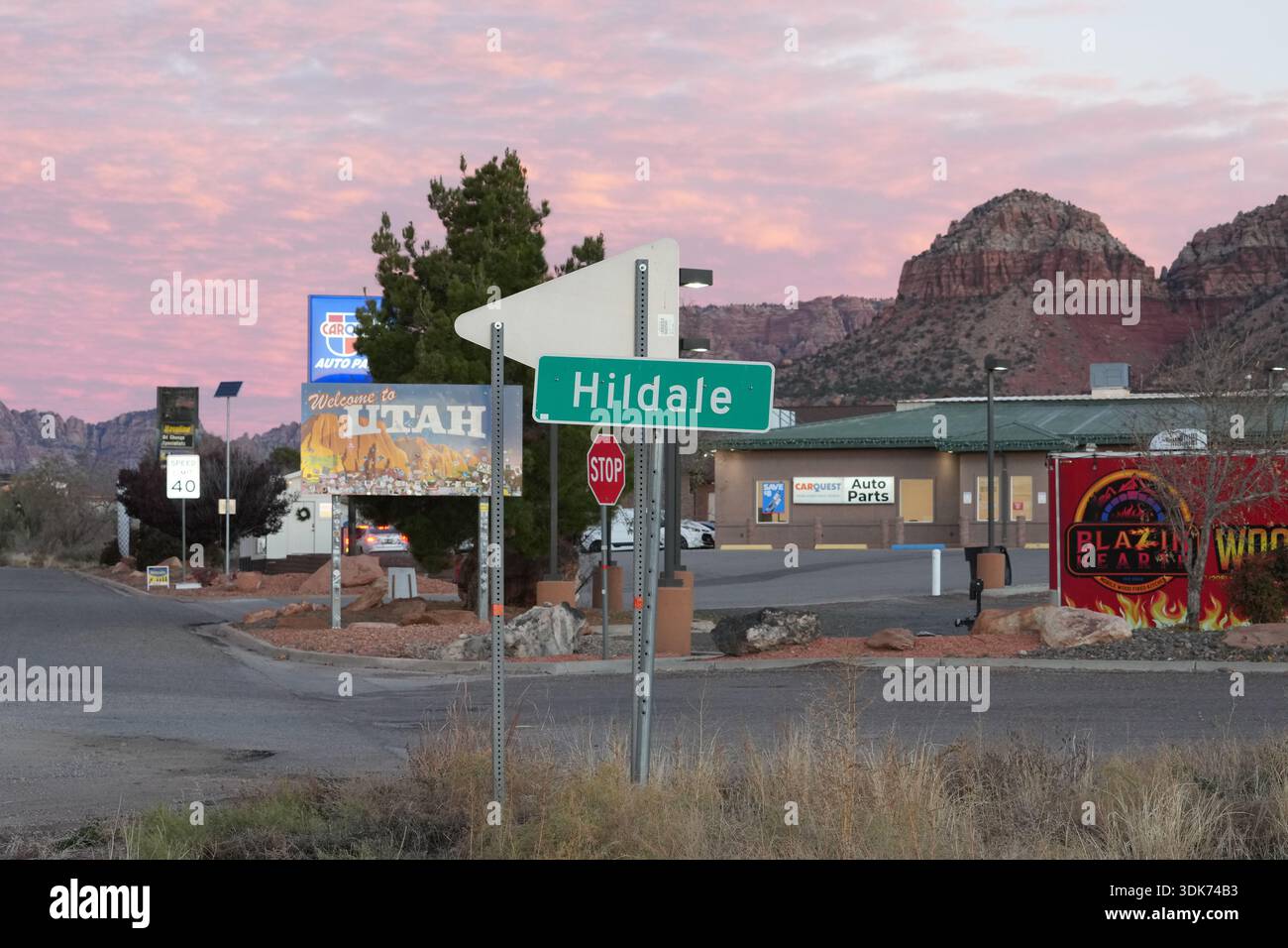 A sign marks the Utah state line in Hildale, Utah, on Saturday, Dec. 6 ...