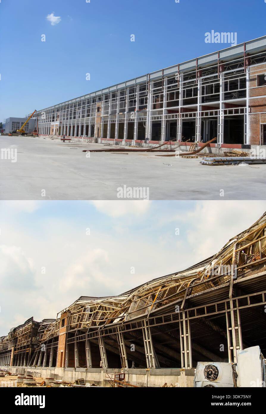 Comparison of cold storage warehouse before and after severe fire ...
