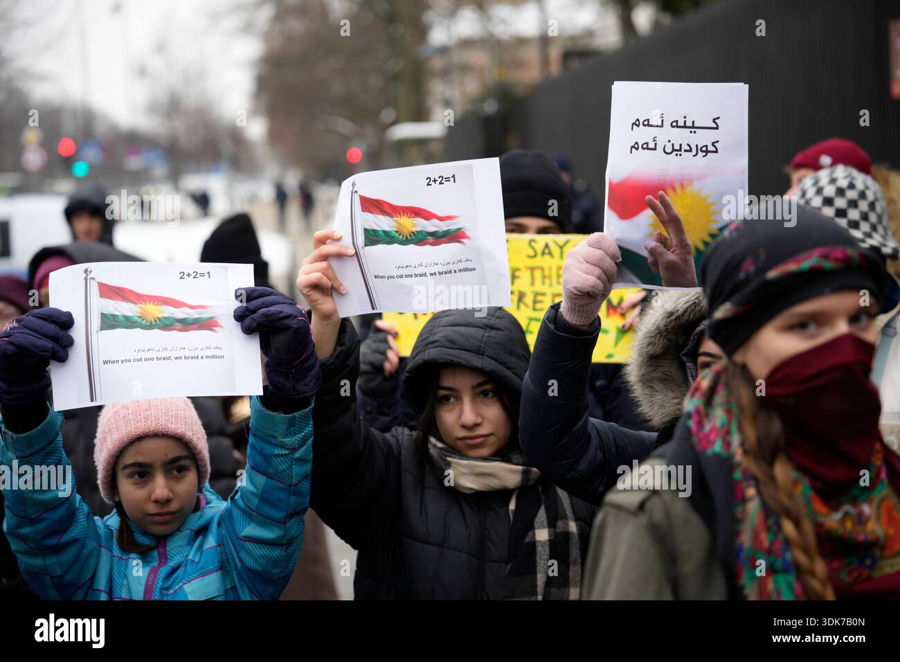 Kurdish nationals rally near the US embassy in Warsaw, Poland on 30 ...