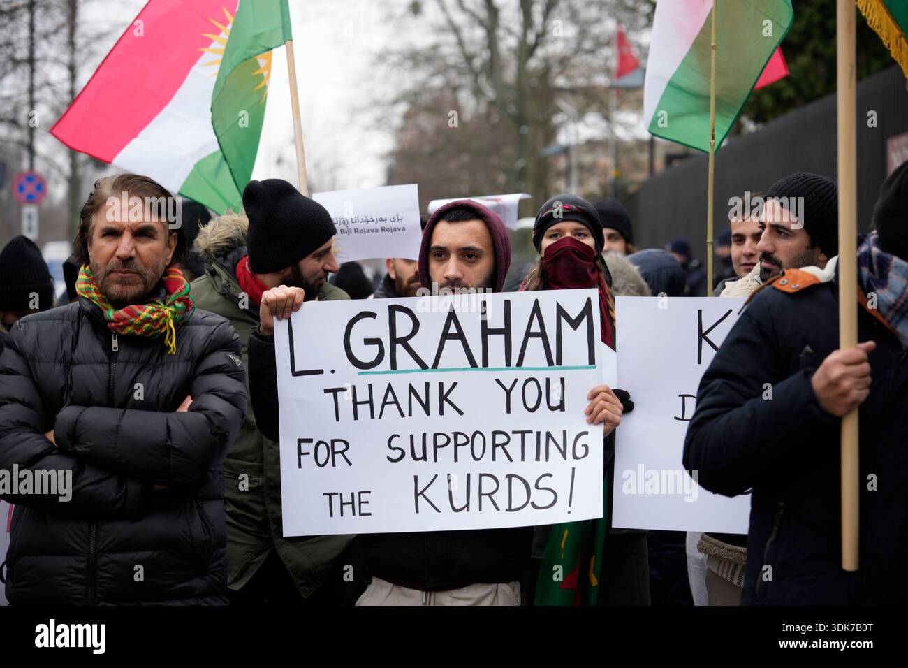 Kurdish nationals rally near the US embassy in Warsaw, Poland on 30 ...