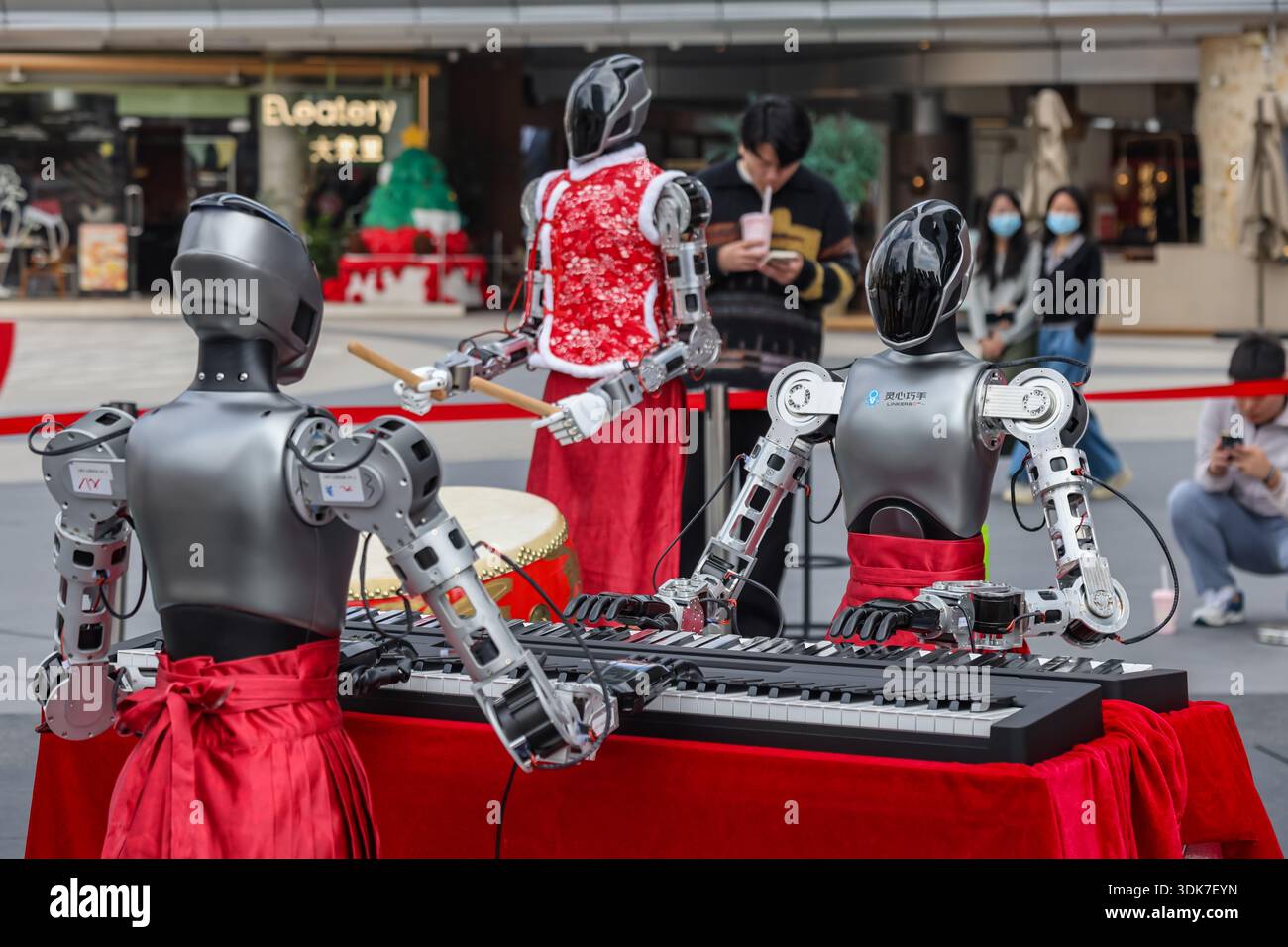 Humanoids made by Linkerbot, a Chinese robotics startup, perform as a ...