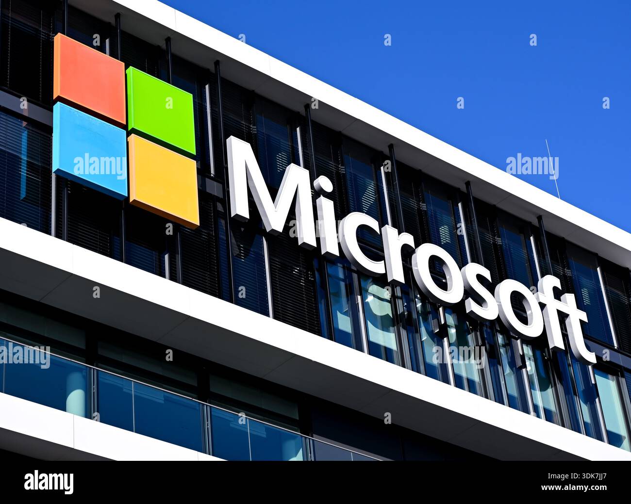 30 January 2026, Bavaria, Munich: The Microsoft logo and lettering can ...