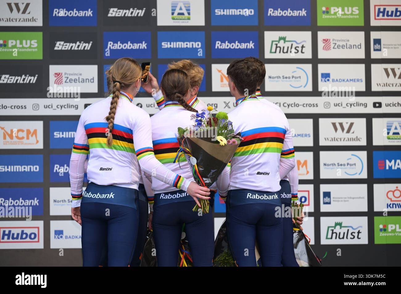 Winner of the relay, dutch team celebrate on the podium of the Team ...