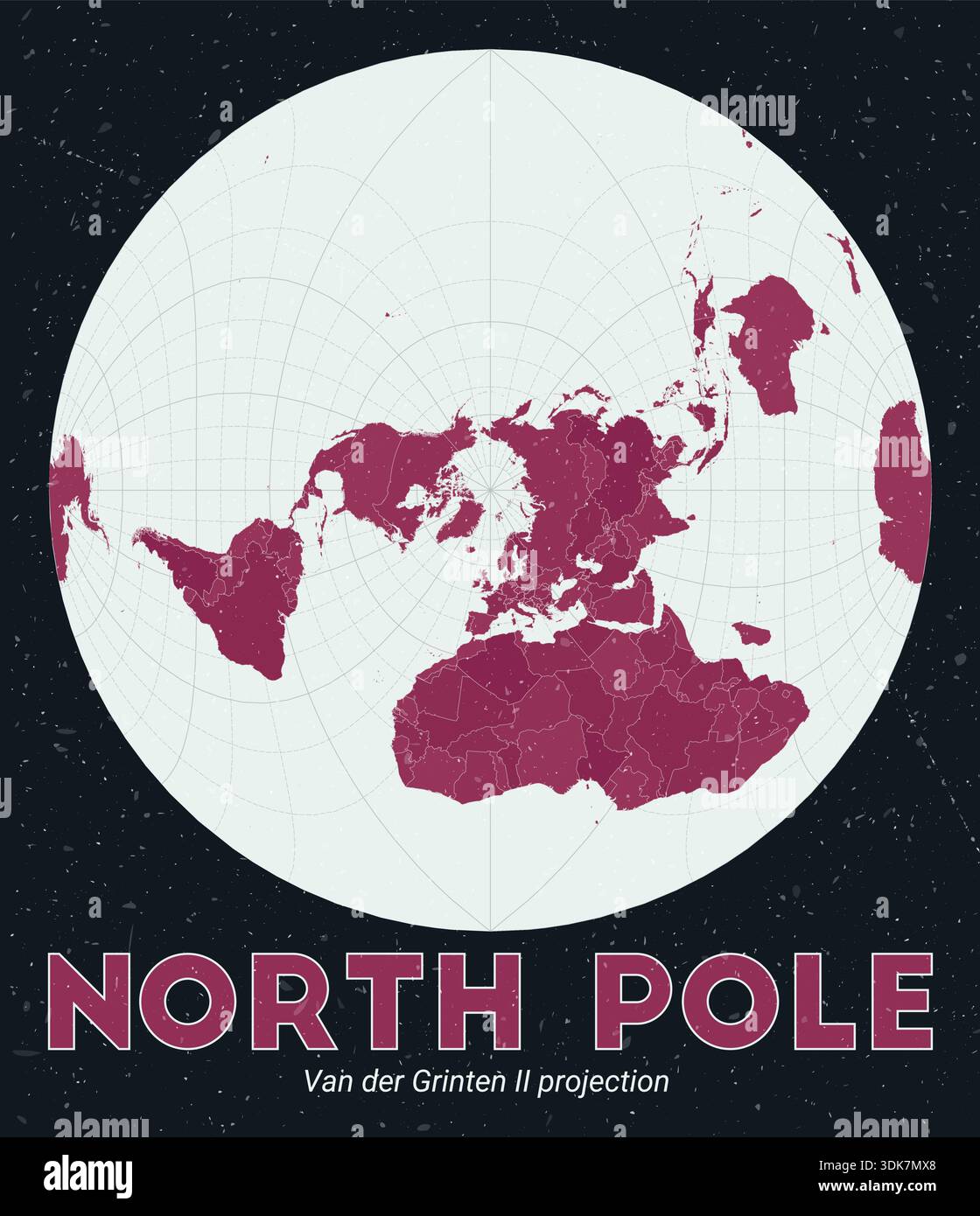 North Pole. World map. Van der Grinten II projection centered on the ...