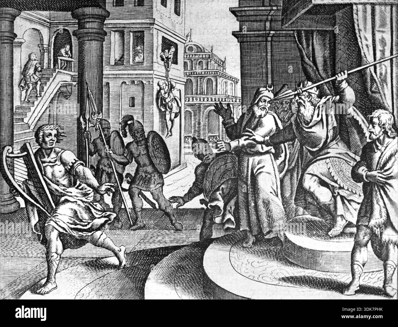 Israelite King Saul Hurls a Spear at (future King) David as he Plays ...