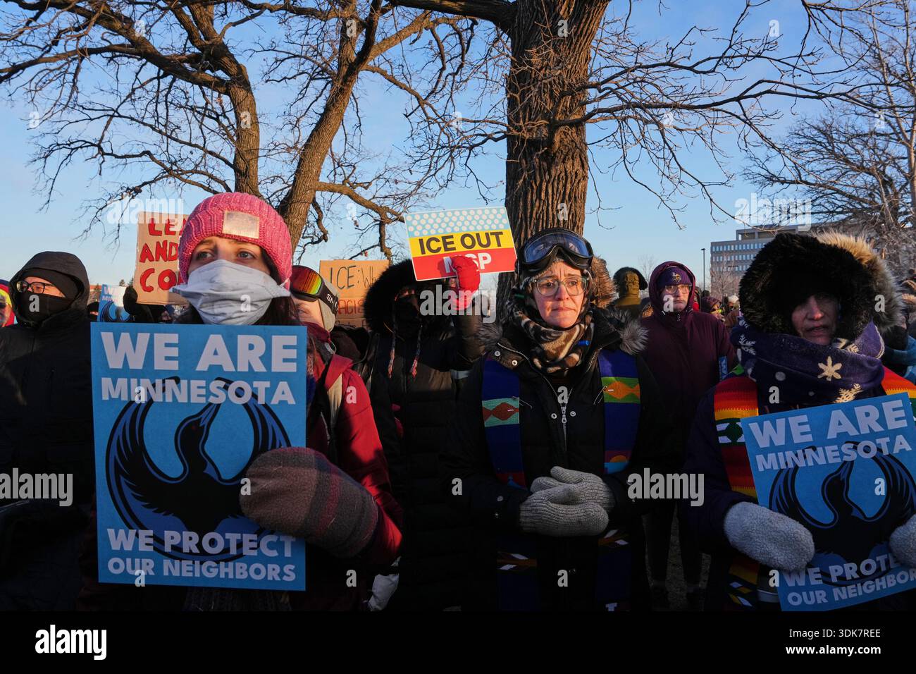 People gather for a protest outside the Bishop Henry Whipple Federal ...