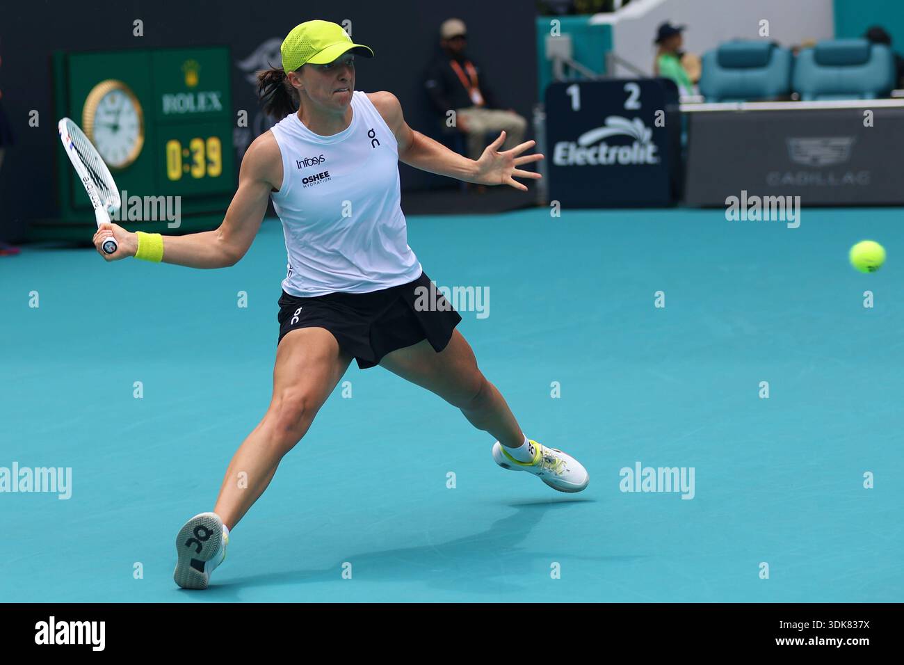 Iga Swiatek hits the ball at the Miami Open at Hard Rock Stadium on ...