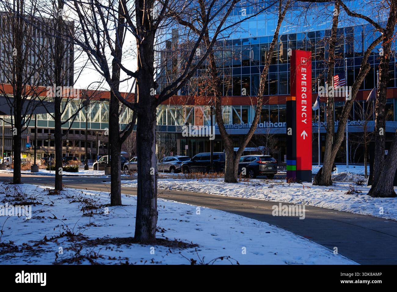 The Hennepin County Medical Center emergency department sign is seen ...