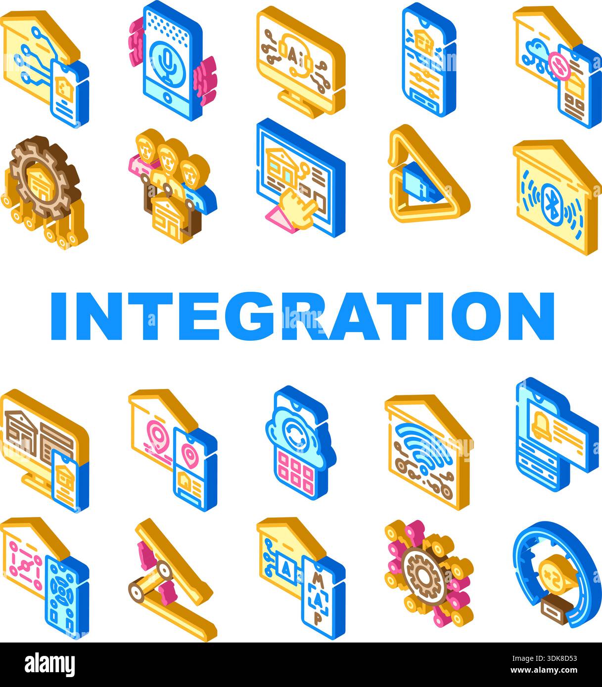 Smart home system integration automation technology icons Stock Vector ...