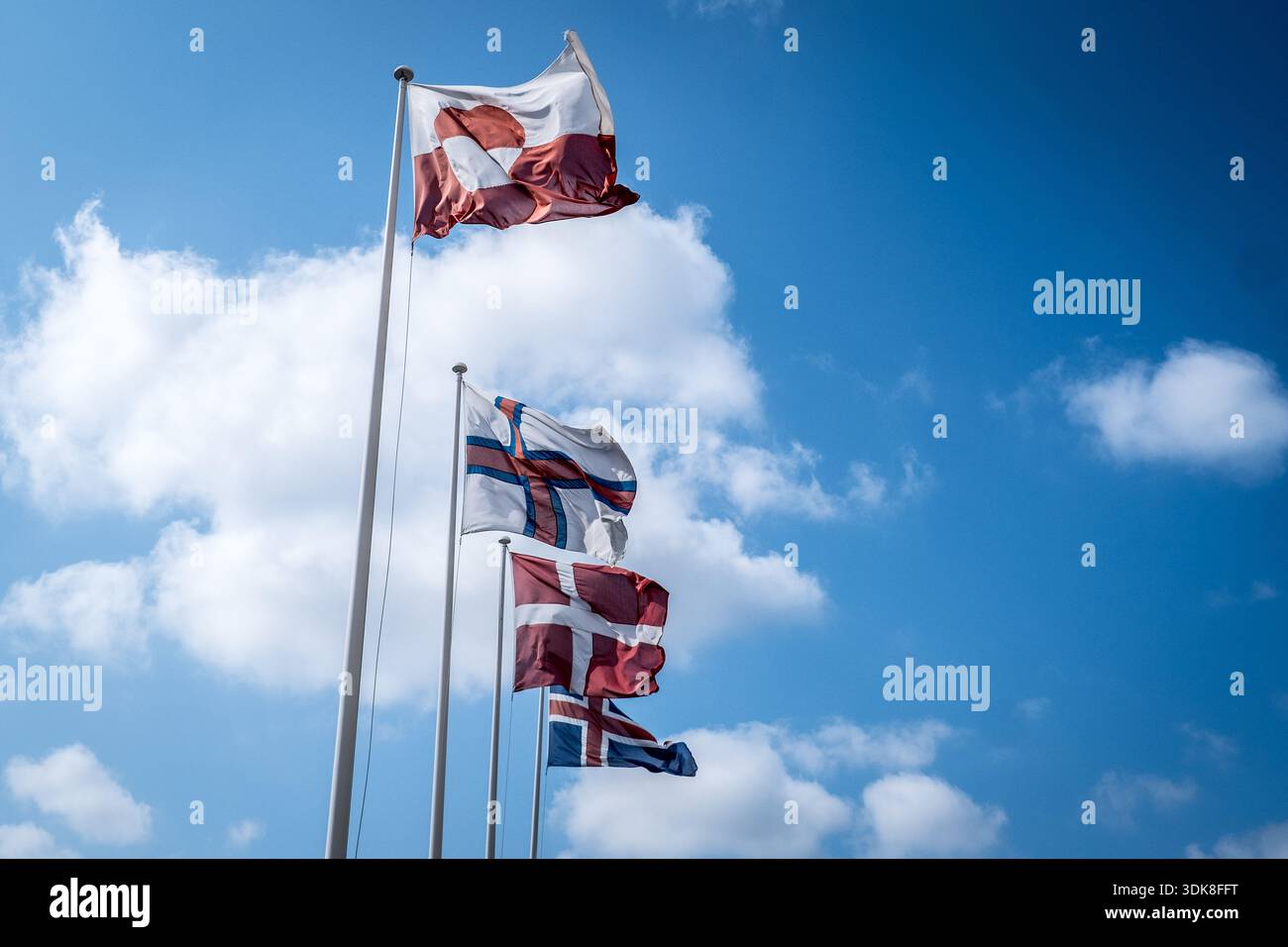 Copenhagen, Denmark. July 25th, 2025. The flags of Greenland, Faroe ...