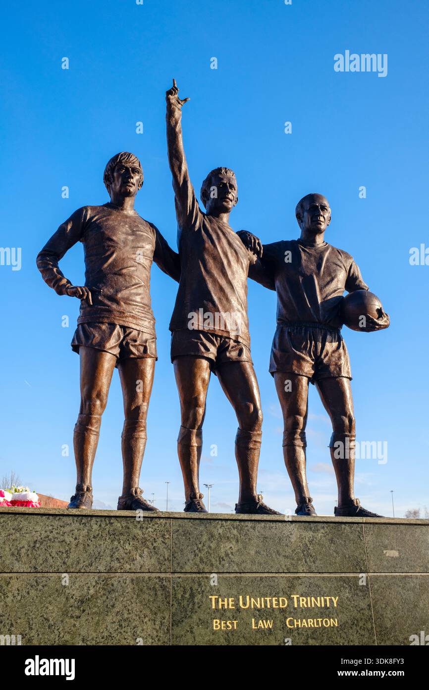 The United Trinity staue, George Best, Denis Law and Bobby Charlton. A ...