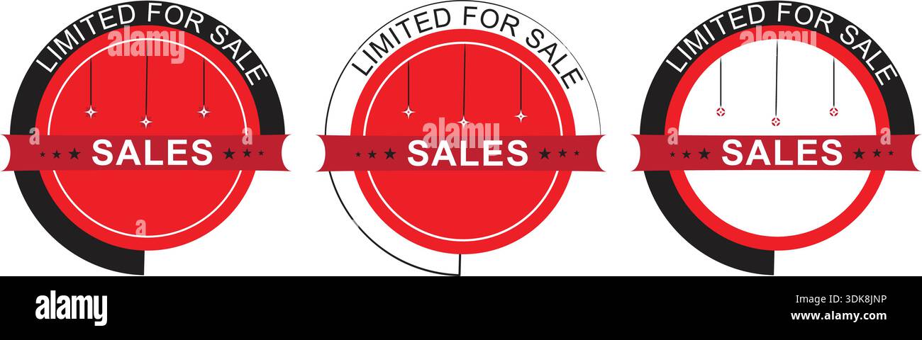 Circular sales badge with hanging tags and sale text icons Stock Vector ...
