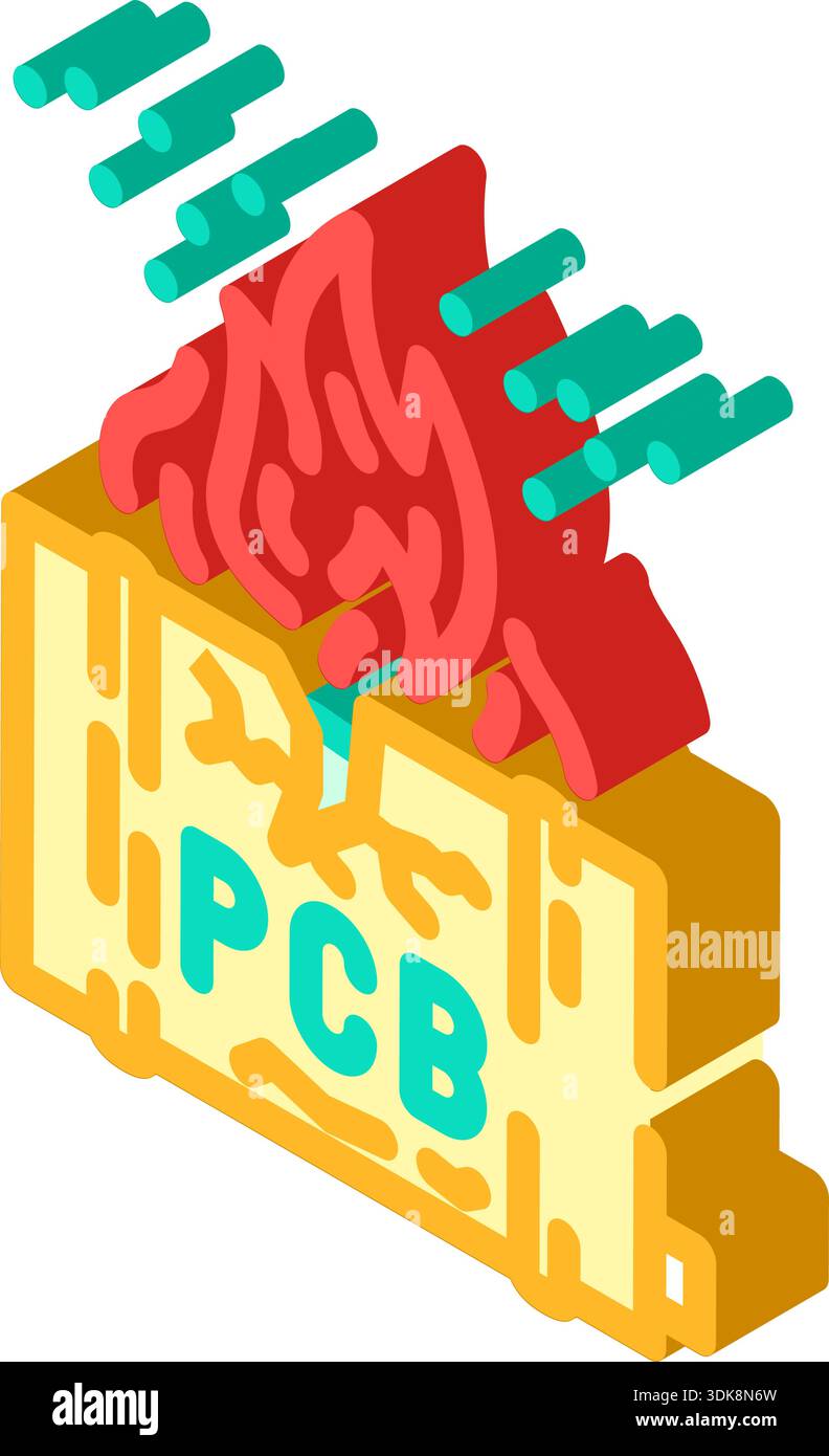 Pcb board experiencing fire, damage, and overheating issue Stock Vector ...