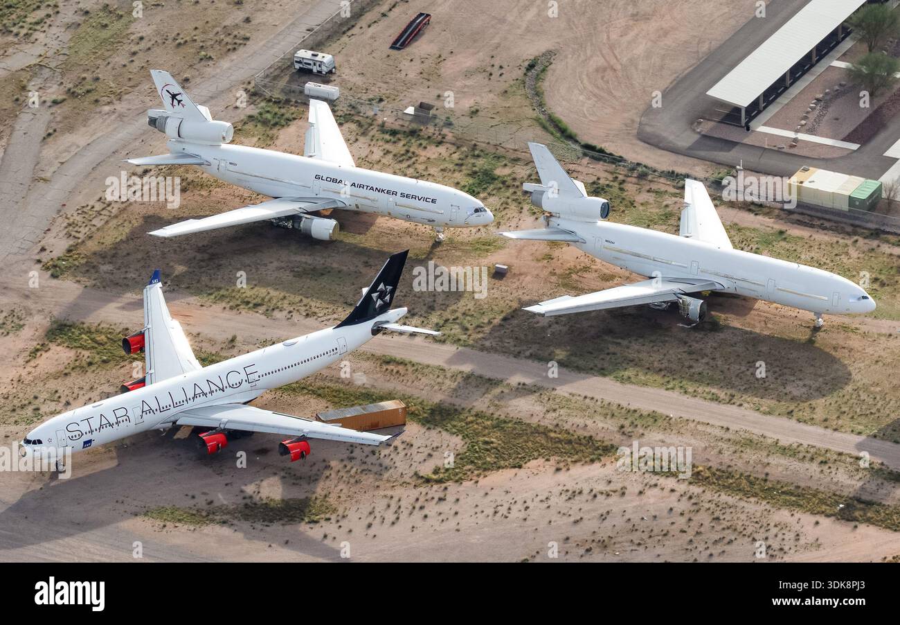 An Airbus A340-313X and a McDonnell Douglas DC-10-40 are captured from ...