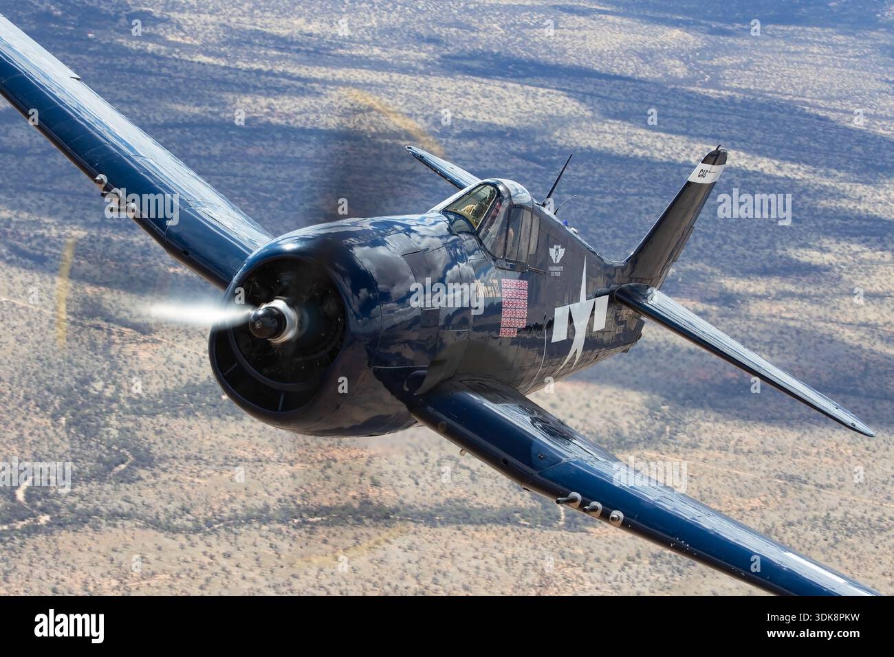 The Grumman F6F-5 Hellcat Minsi III flies in an air-to-air training ...