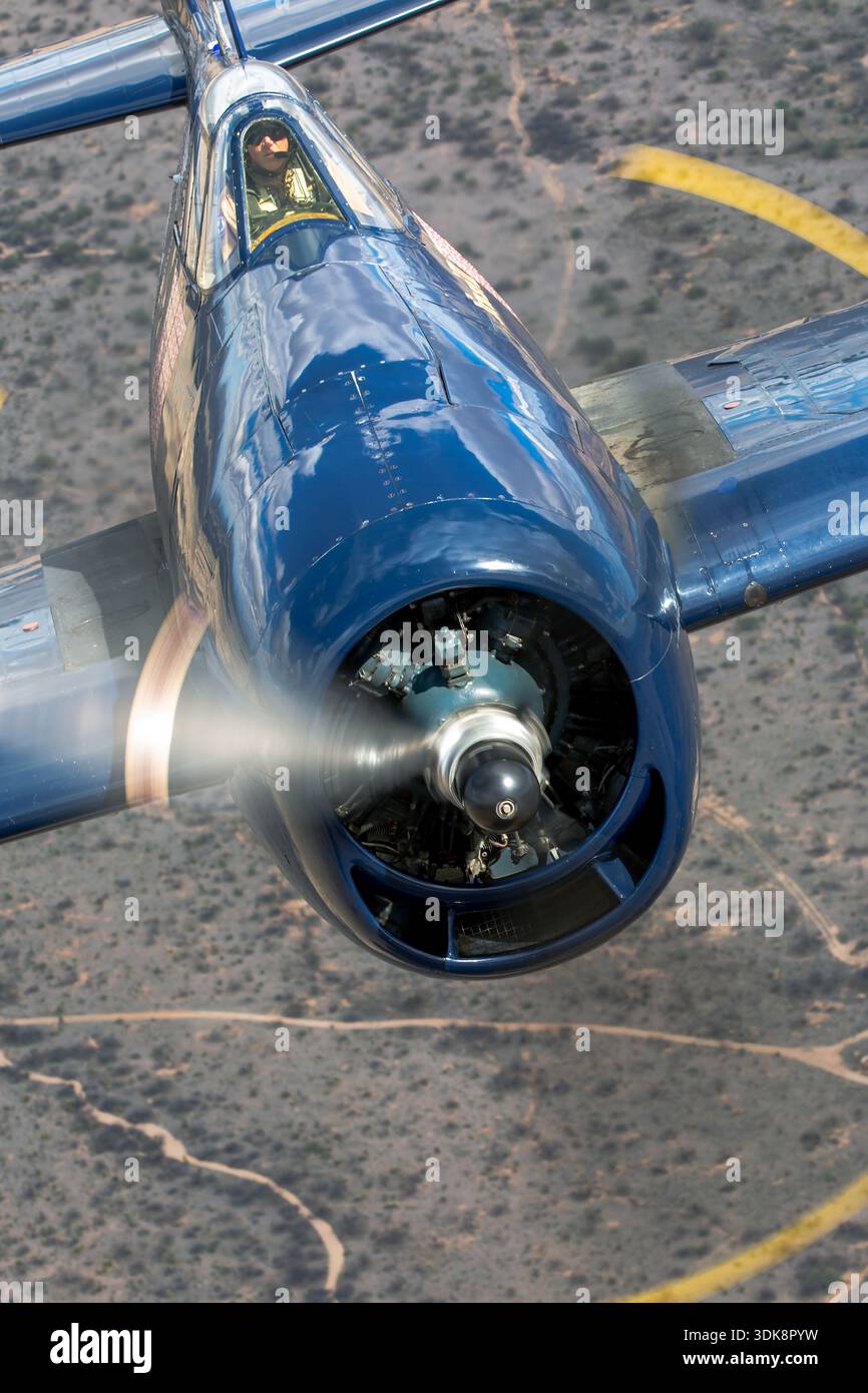 A Grumman F6F-5 Hellcat named Minsi III flies in air-to-air ...