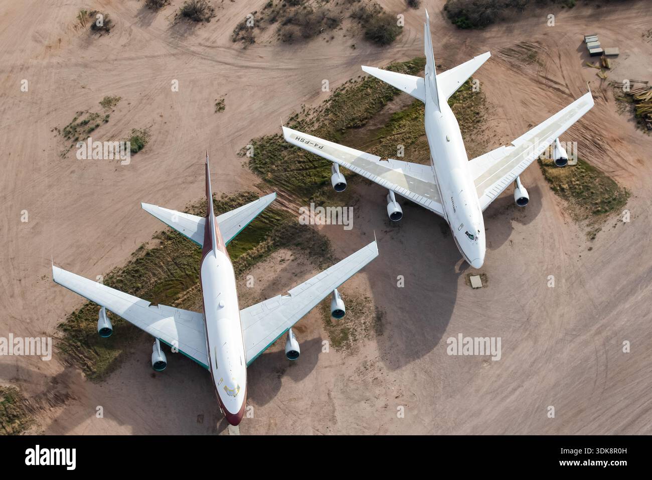 A Boeing 747SP-31 is photographed from an aerial viewpoint while ...