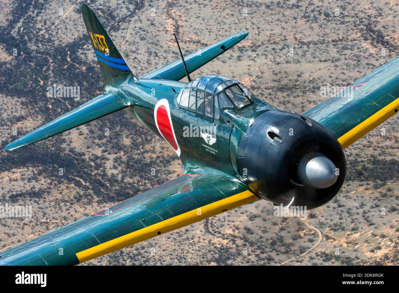 Detailed air-to-air image of a Mitsubishi A6M3 Reisen during 2023 test ...