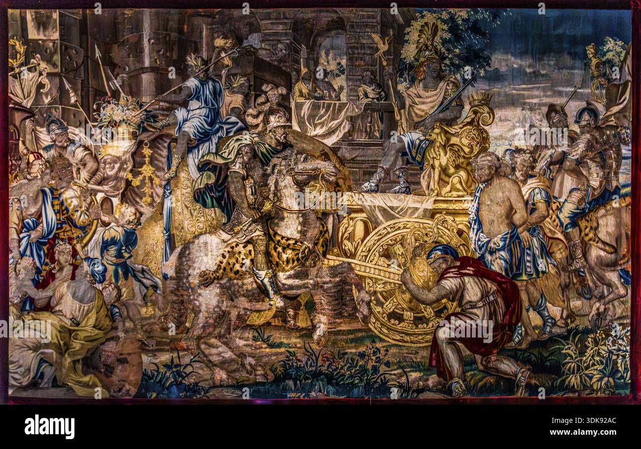 Decorative tapestry with scene of Alexander the Great invading Babylon ...