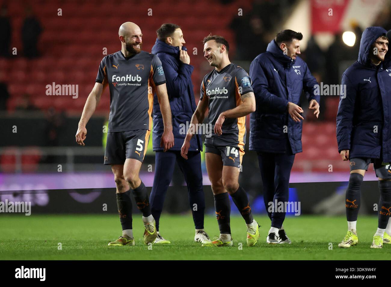 Derby County's Matthew Clarke (left) and Andreas Weimann after the Sky ...