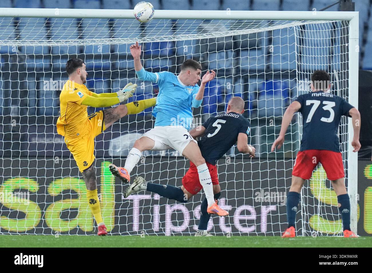 Lazio’s Petar Ratkov Genoa’s goalkeeper Justin Bijlow Genoa’s Leo ...