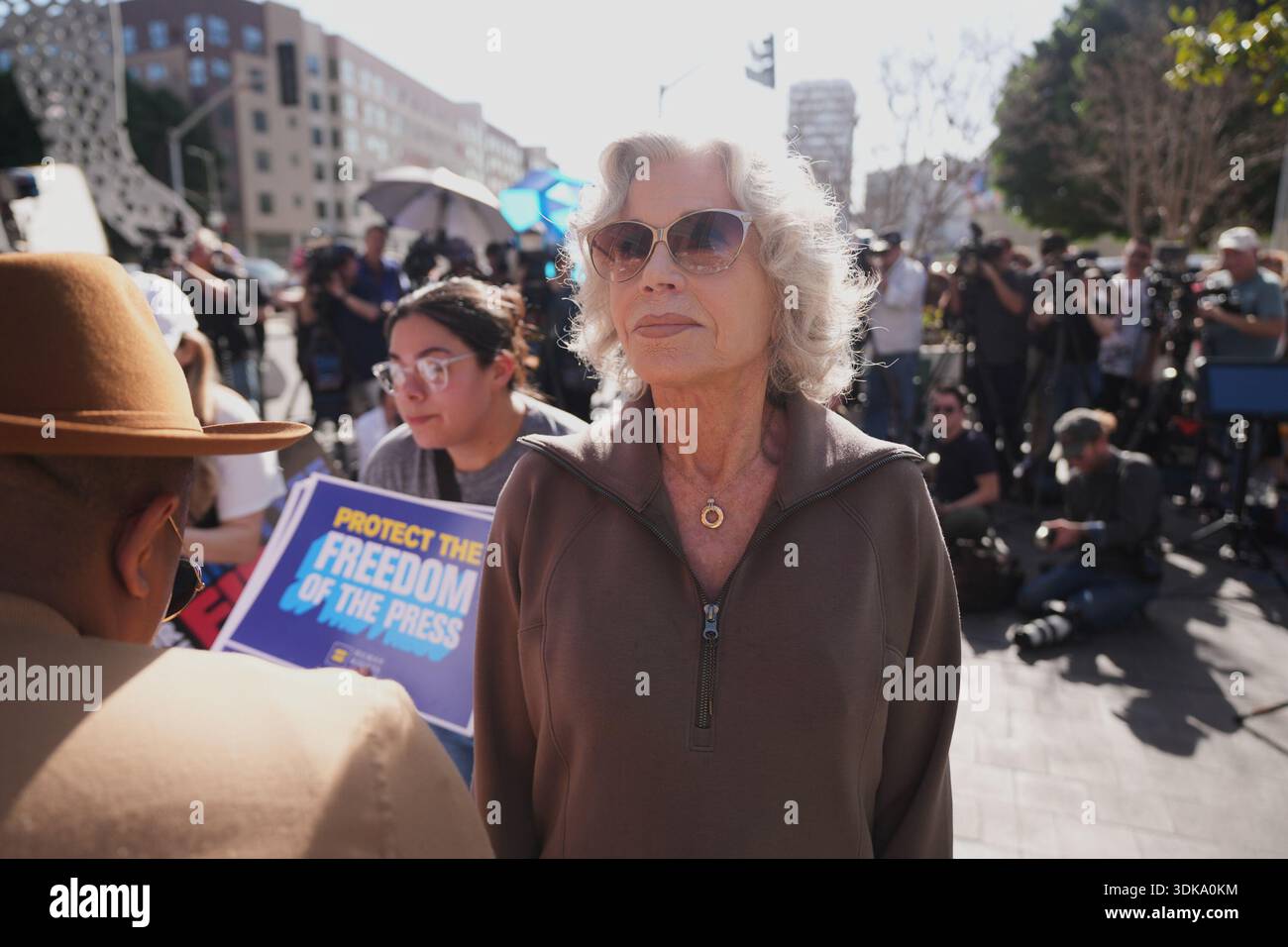 Actress Jane Fonda talks to the media in support of journalist Don ...