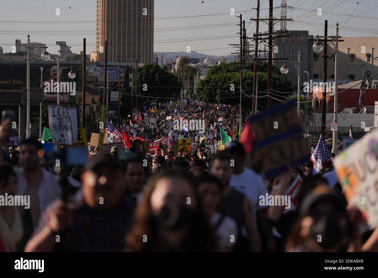 People fill the streets during a protest in Los Angeles on Friday, Jan ...