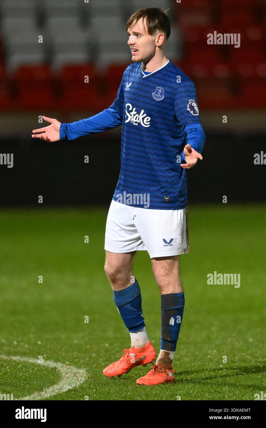 Callum Bates of Everton U21 gestures during the Premier League 2 match ...
