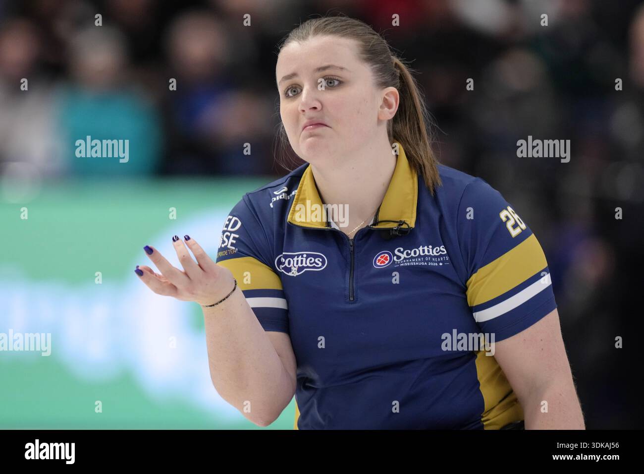 Nova Scotia-Stevens' Maria Fitzgerald reacts as she watches her stone ...