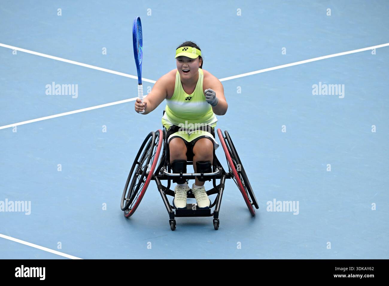 Xiaohui Li of China celebrates match point during the women’s ...