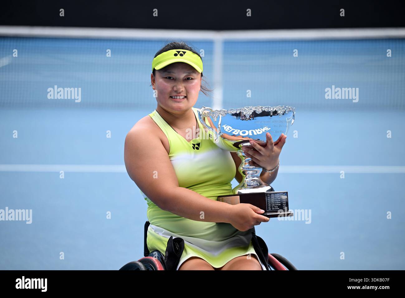 Xiaohui Li of China poses with the trophy following her win in the ...