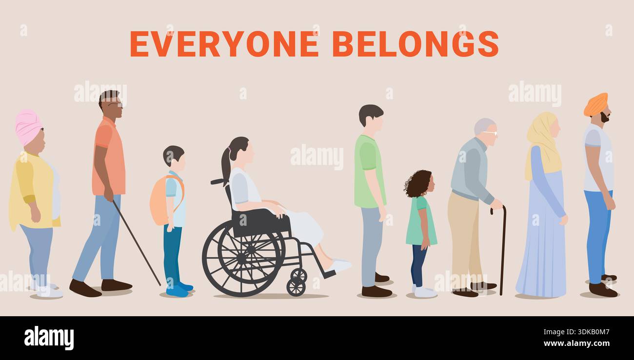 Inclusive society vector illustration showing diverse people of ...